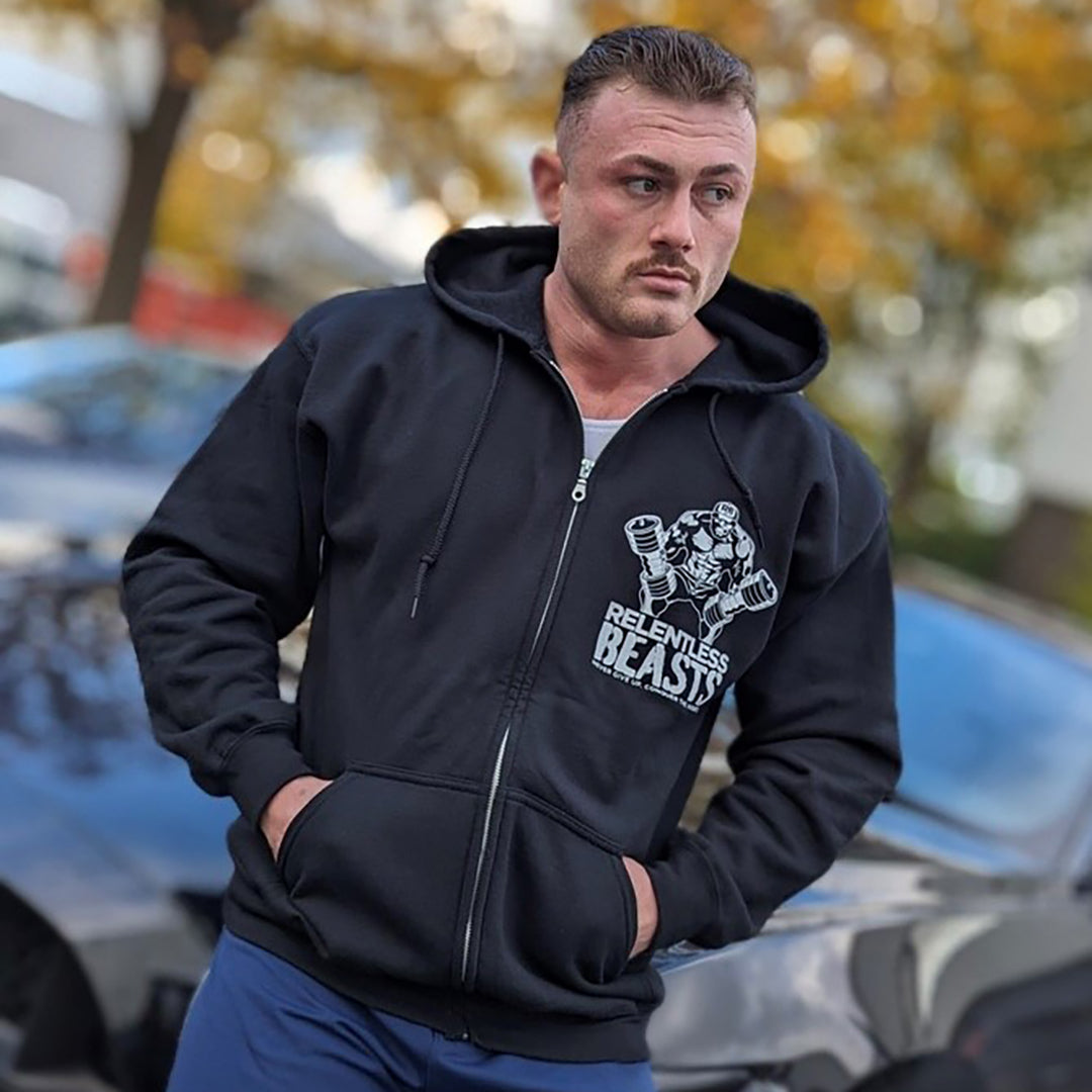 RELENTLESS BEASTS ‘BE RELENTLESS’ Black Zip-Up Hoodie